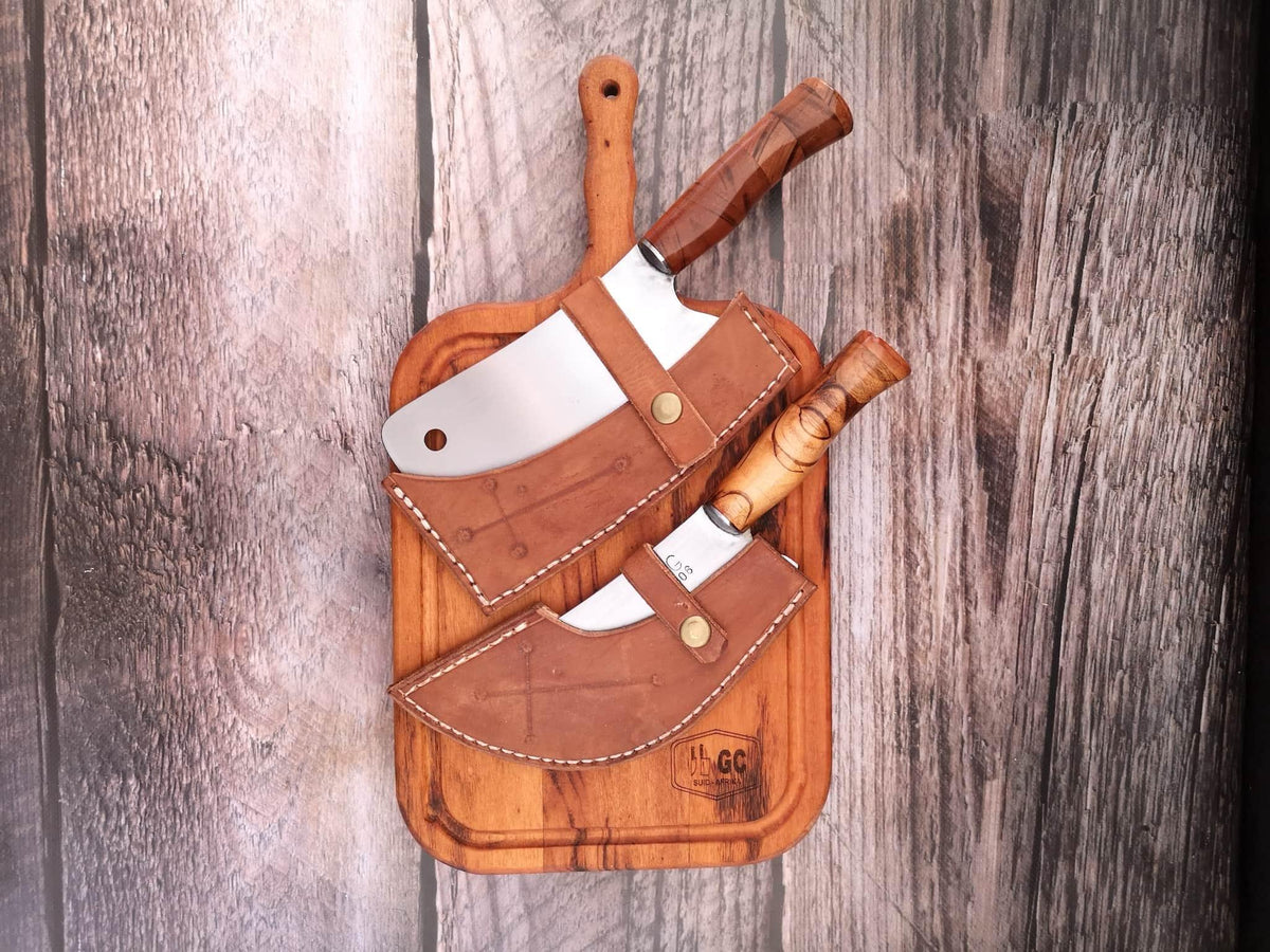 GrootCecil Double Braai Set | Custom Handmade Knives with Wood Cutting ...